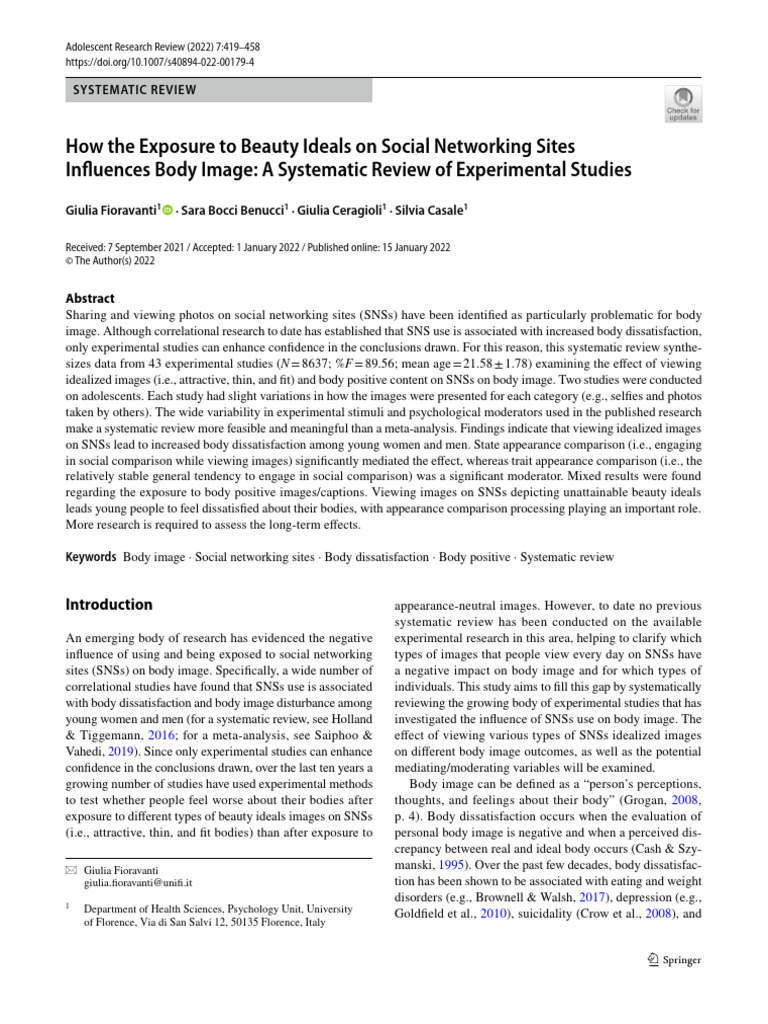 Adolescente Research Review | PDF | Body Image | Experiment