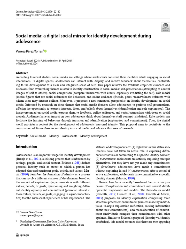 Social Media's Role in Adolescent Identity | PDF | Identity (Social ...