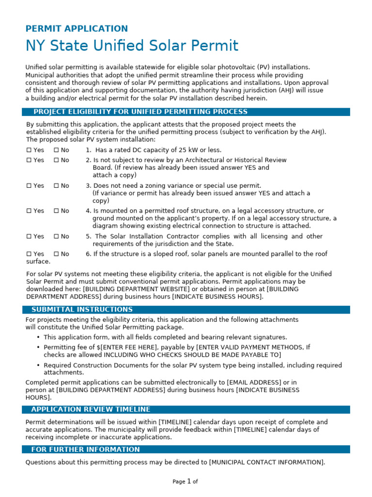 Unified Residential SolarPV Permitting Application | PDF | Photovoltaic ...