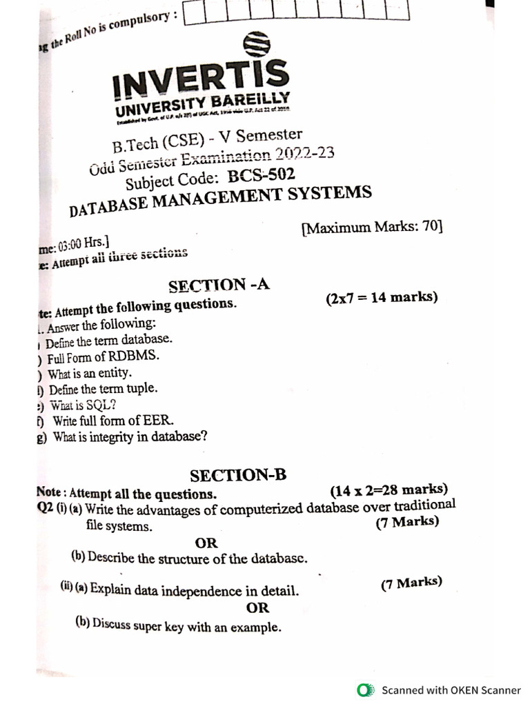 Dbms Paper 3 | PDF
