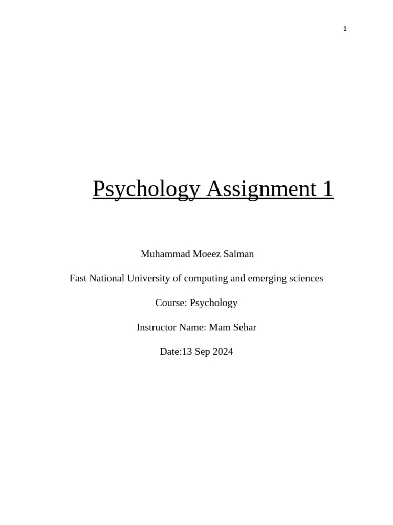 Psychology Assignment Moeez | PDF | Obedience (Human Behavior) | Psychology