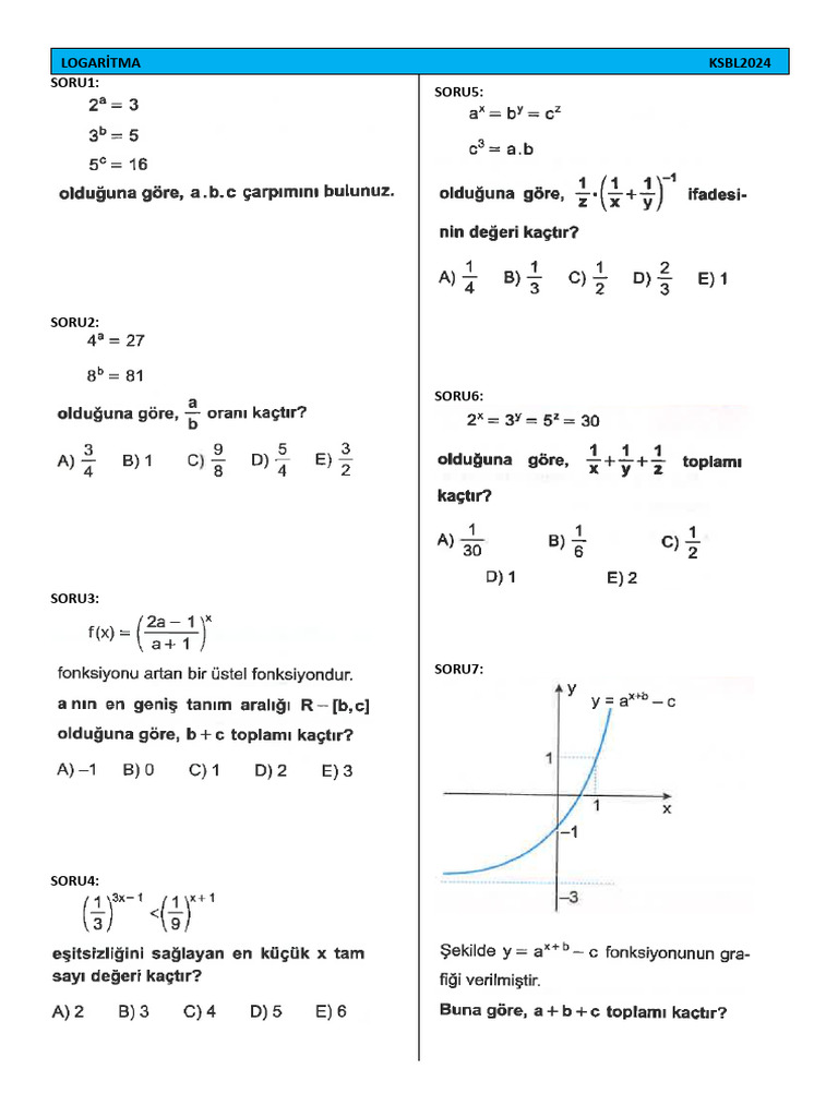 12 Logaritma Yazılı Hazırlık | PDF
