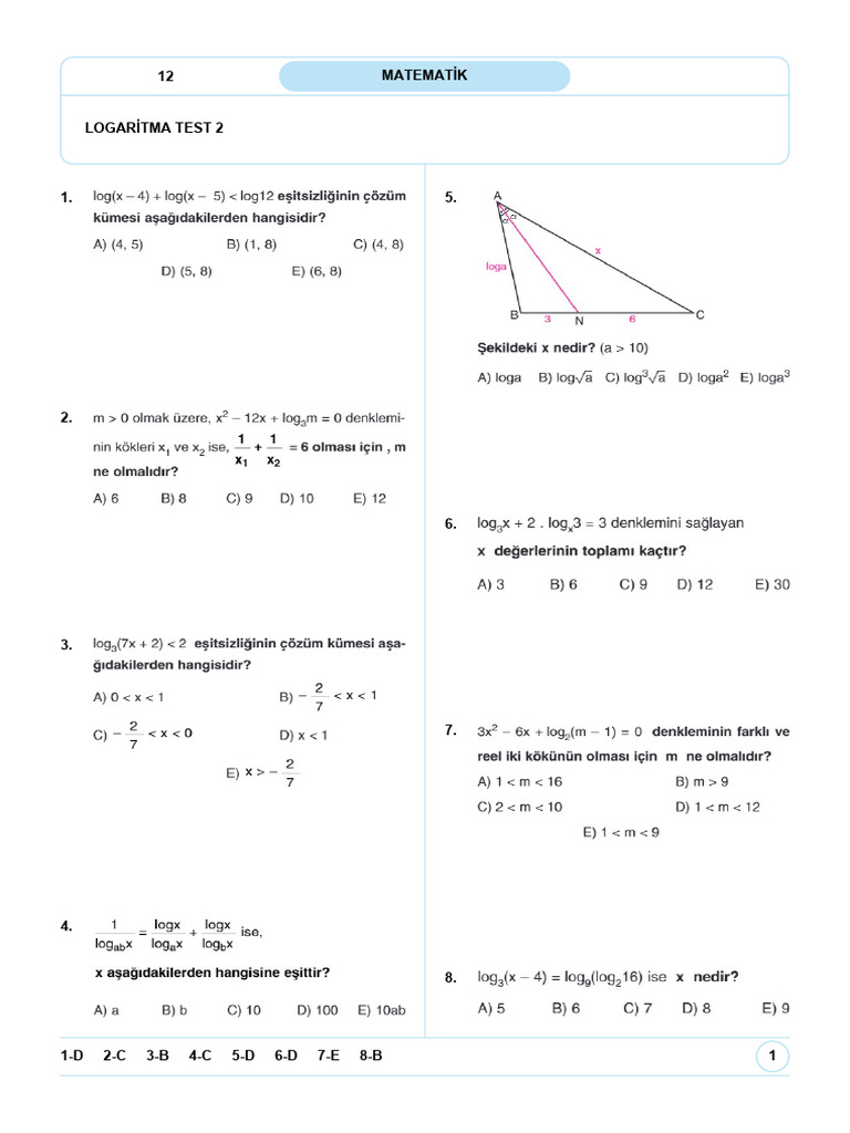 12-K03-Logaritma Test 2 (99 Soru) | PDF