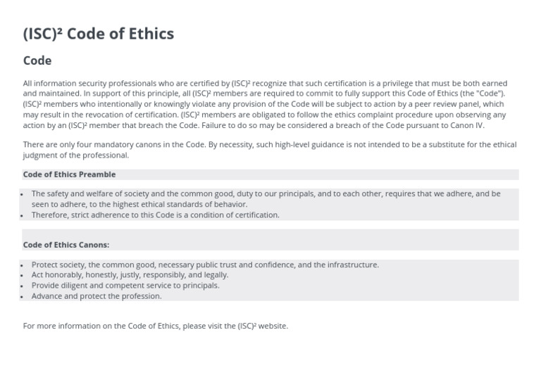 (ISC)2 Code of Ethics | PDF
