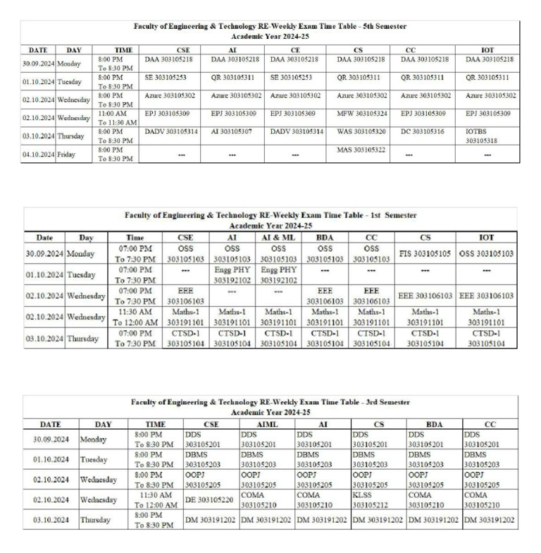 Re Weekly Timetable Sem 1_3_5_7 | PDF