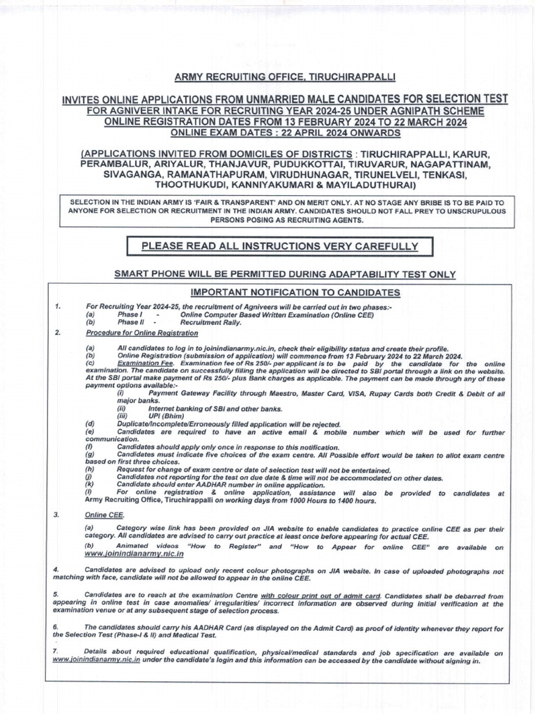 Notification RTG Yr 2024-25 of ARO Tiruchirappalli | PDF