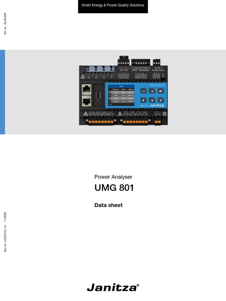 UMG 801 Power Analyser Data Sheet | PDF | Electrical Connector | Ac Power