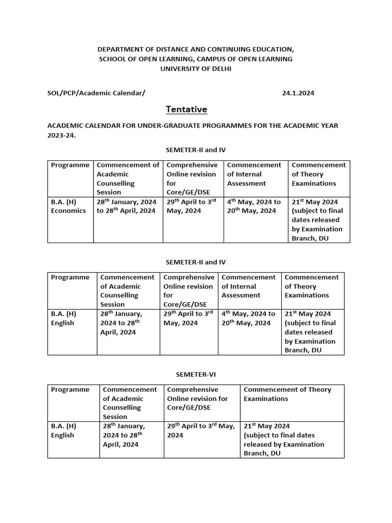 Tentative Academic Calandar-24!1!2024 | PDF