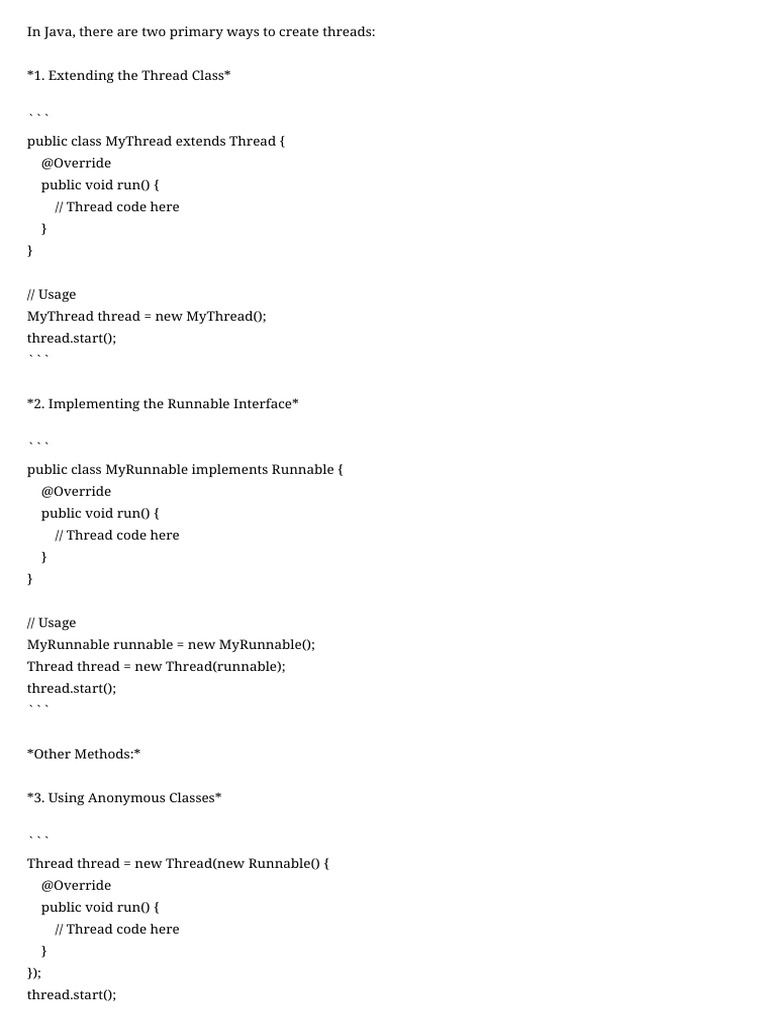 CST 205 Ways to create threads in Java | PDF
