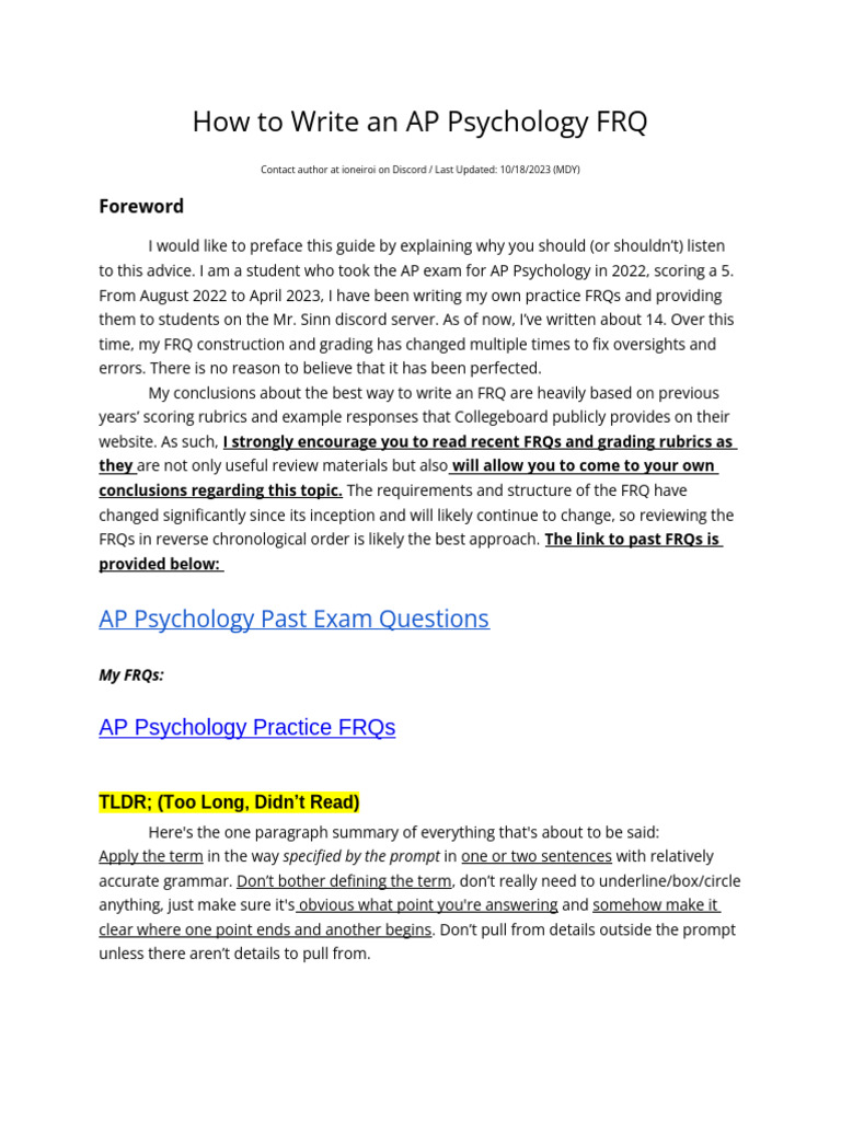 How To Write An AP Psychology FRQ | PDF | Acetylcholine | Nervous System