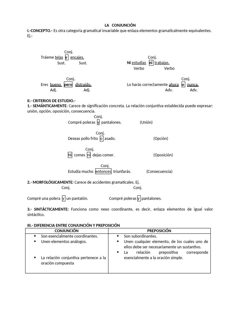 La Conjunción | PDF | Oración (Lingüística) | Sintaxis