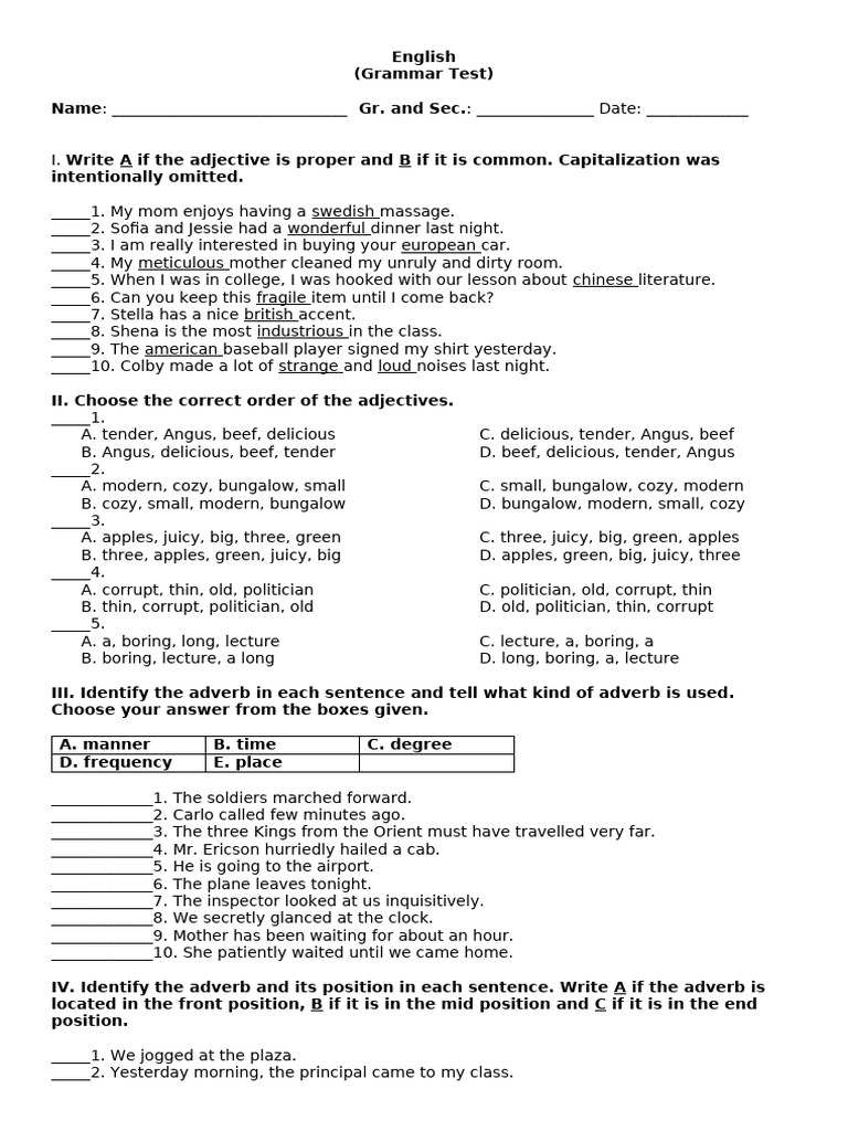 G7-Pretest2 - Vocab and Grammar | PDF | Adverb | Linguistics