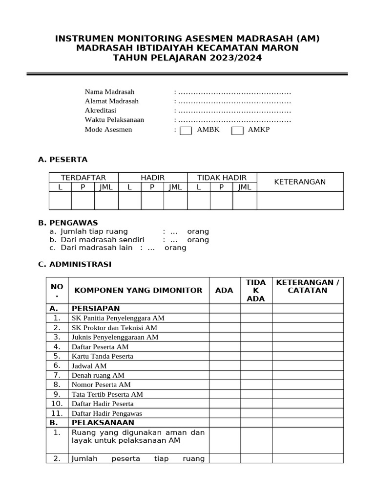 INSTRUMEN MONEV AM - 2024 | PDF