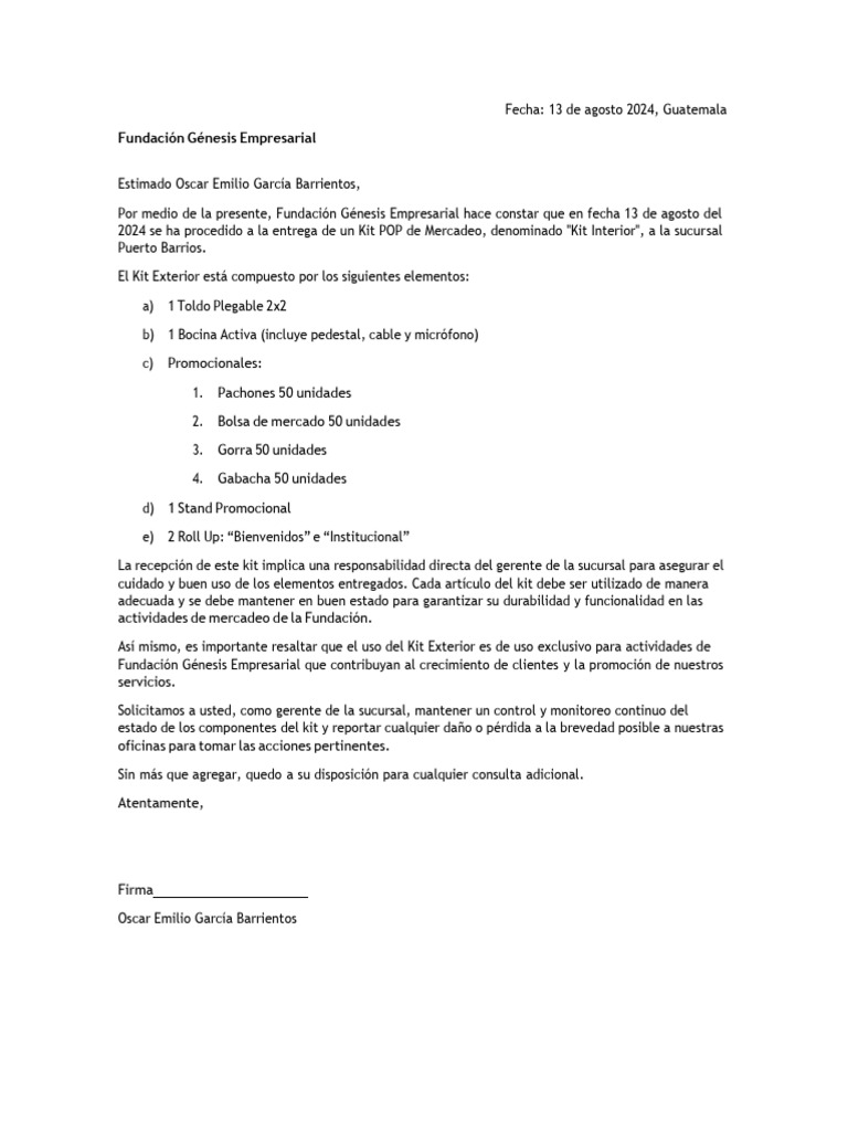 Entrega de Kit POP de Mercadeo en Puerto Barrios | PDF | Finanzas y ...