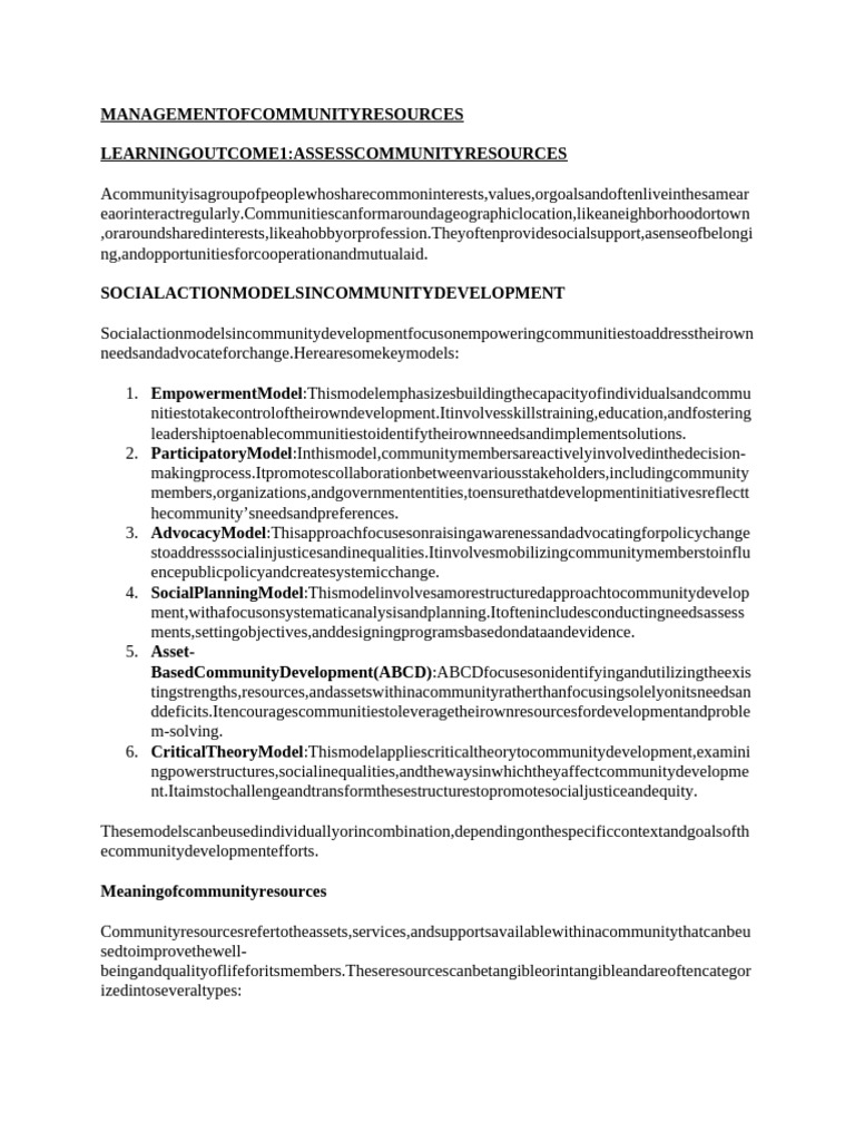 Management of Community Resources | PDF