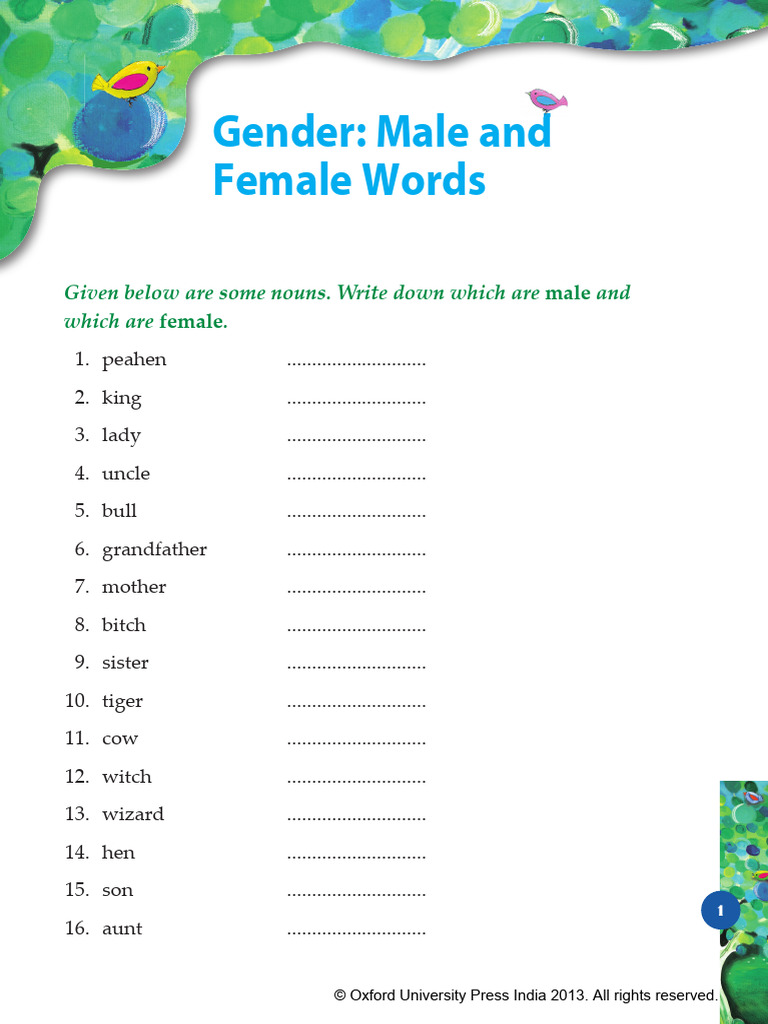 Gender Male and Female Words | PDF | Cooking, Food & Wine | Home & Garden