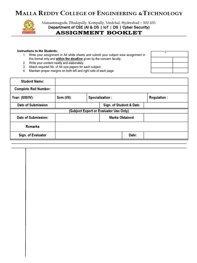 Assignment Booklet Template | PDF