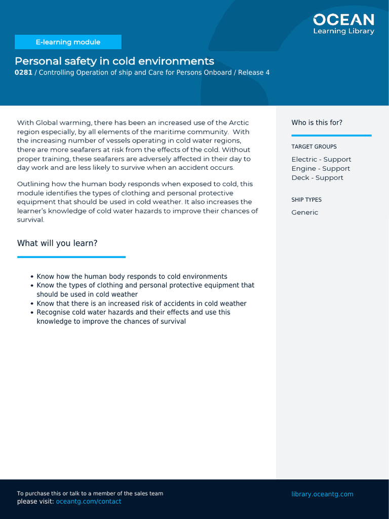 Personal Safety in Cold Environments | PDF | Ships | Water Transport