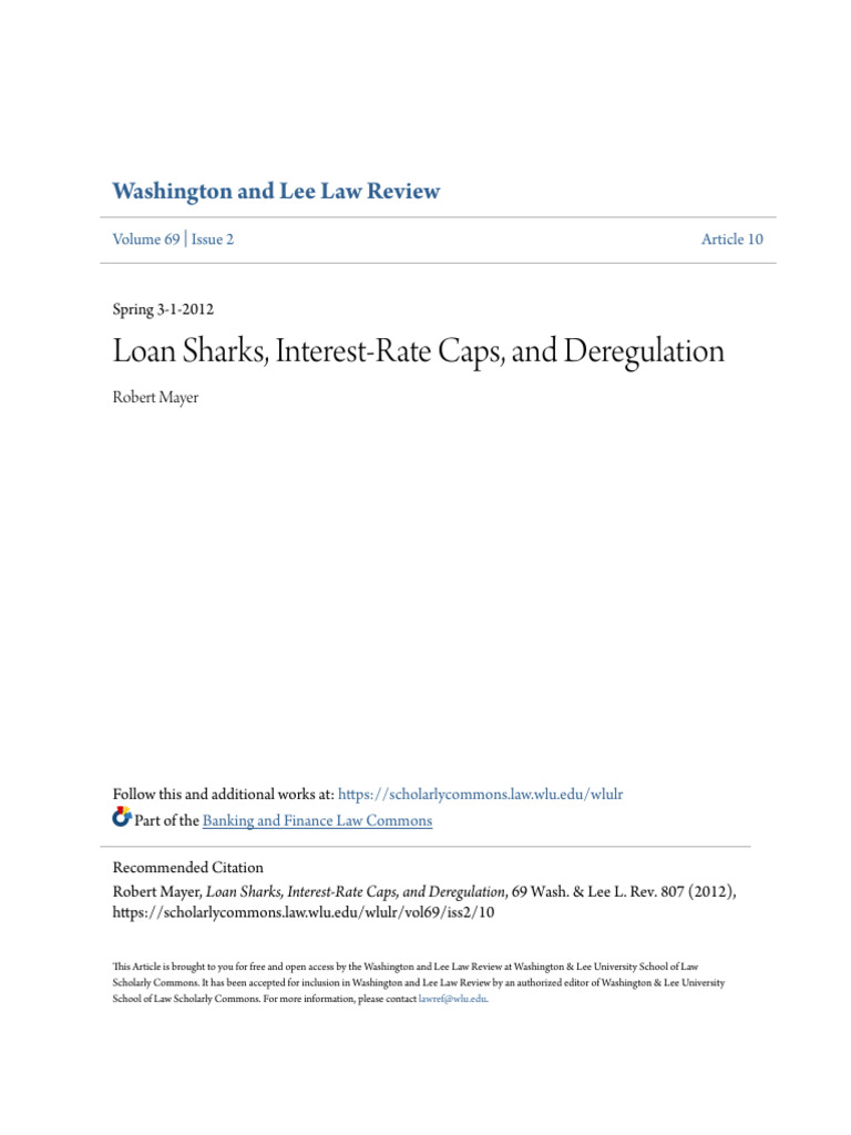 Loan Sharks Interest-Rate Caps and Deregulation | PDF | Loans | Interest