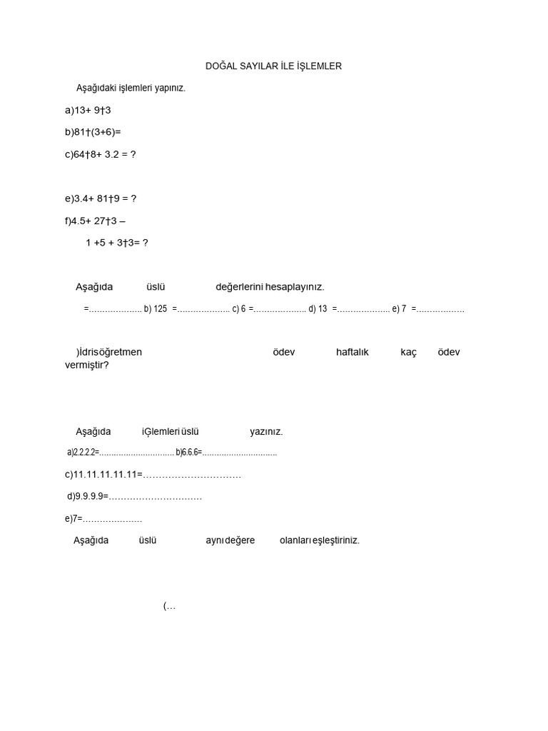 Dogal Sayilar Ile Islemler | PDF