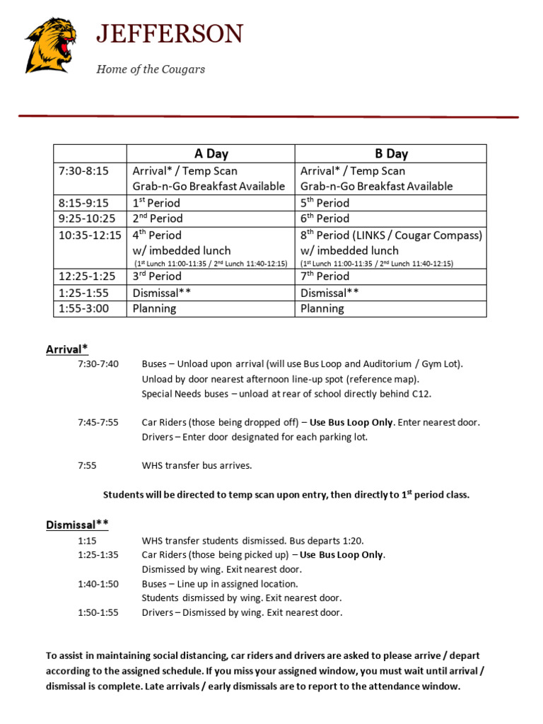 Bell Schedules 2020-2021 Sem 1 | PDF | Transport | Bus Transport