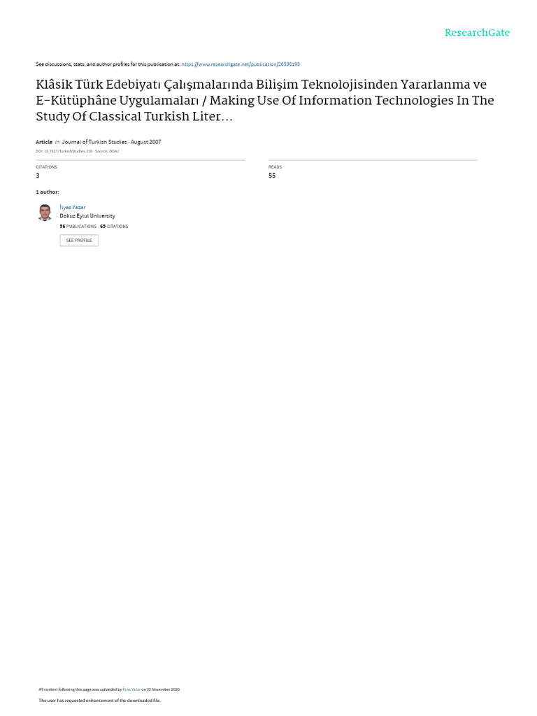 Ilyas Yazar Teknoloji Klasik Edeb | PDF