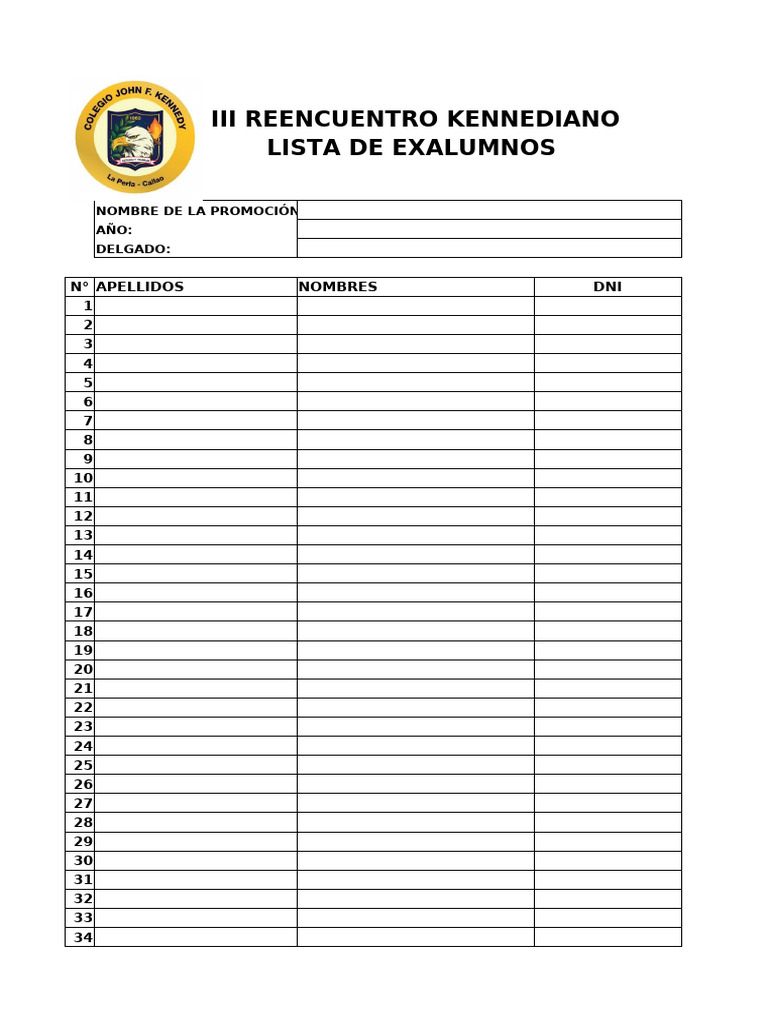 Formato Lista Ex Alumnos - Reencuentro 2024 | PDF