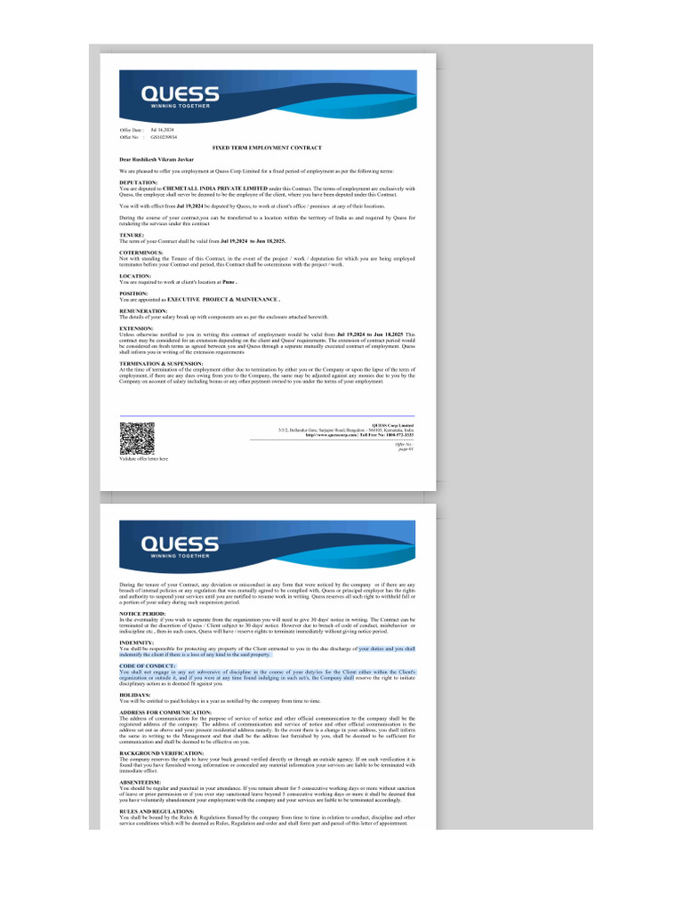 Bahrain Job Offer Letter for Rushikesh | PDF | Employment | Indemnity