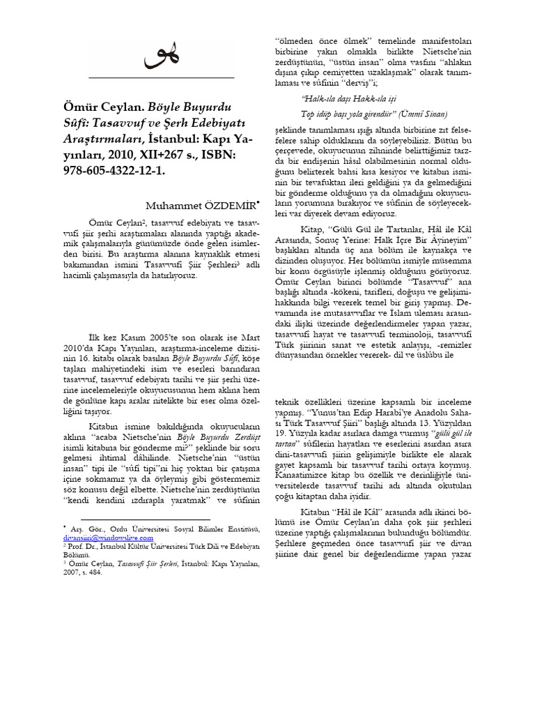 Boyle Buyurdu Sufi Tasavvuf Ve Serh Edeb | PDF