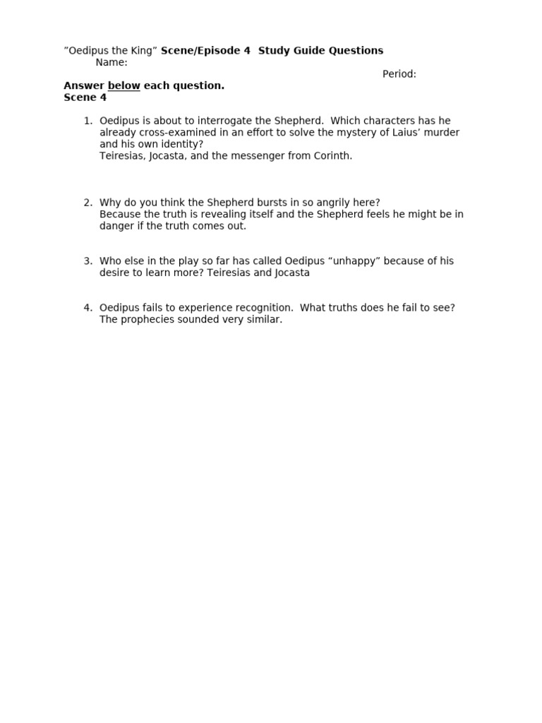 Oedipus Scene 4 Study Guide Questions | PDF