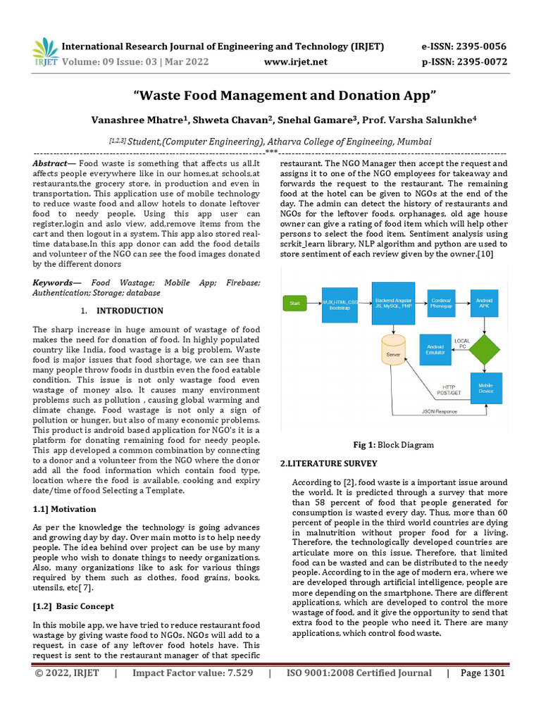 Waste Food Management And Donation App Pdf Mobile App Computing