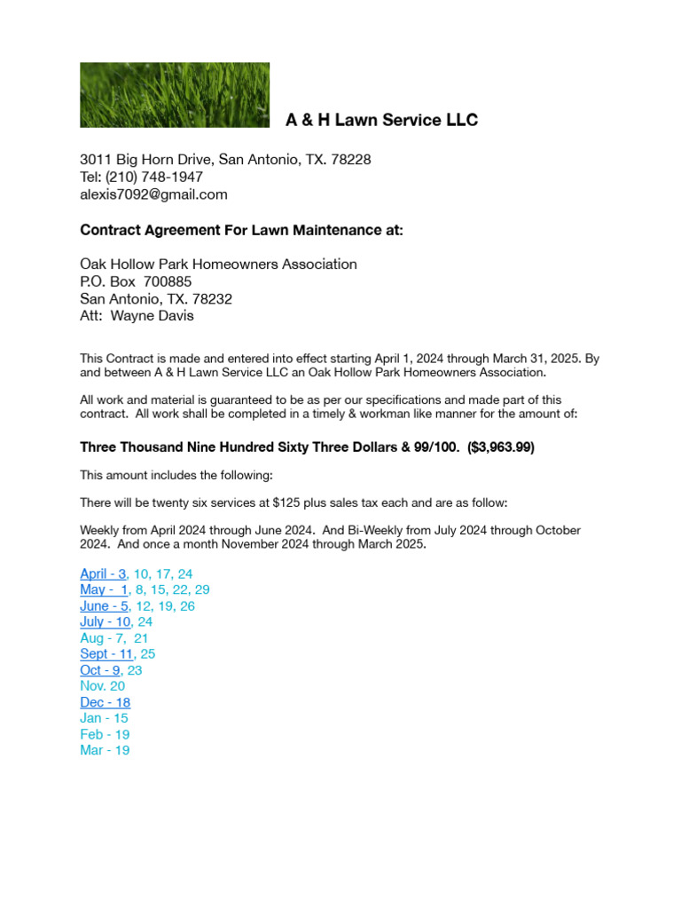 Lawn Maintenance Contract 2024-2025 | PDF | Business | Finance & Money ...