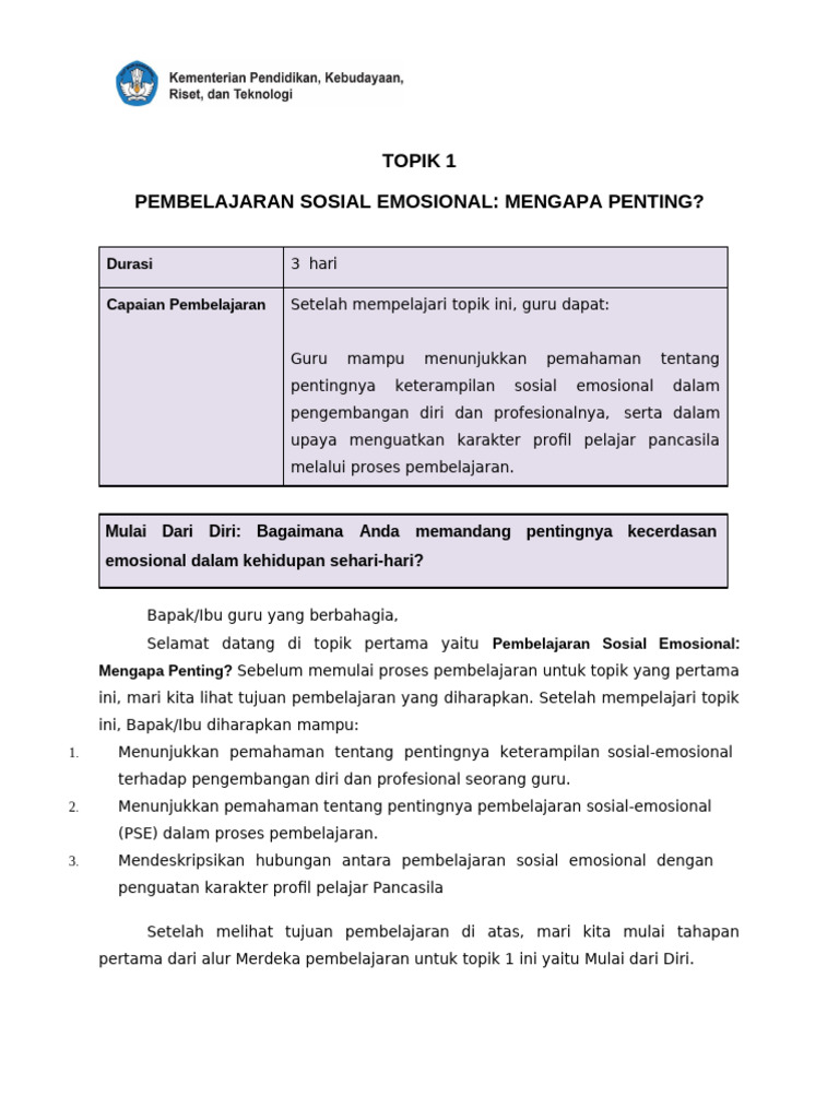 Topik 1 | PDF | Pengembangan Diri
