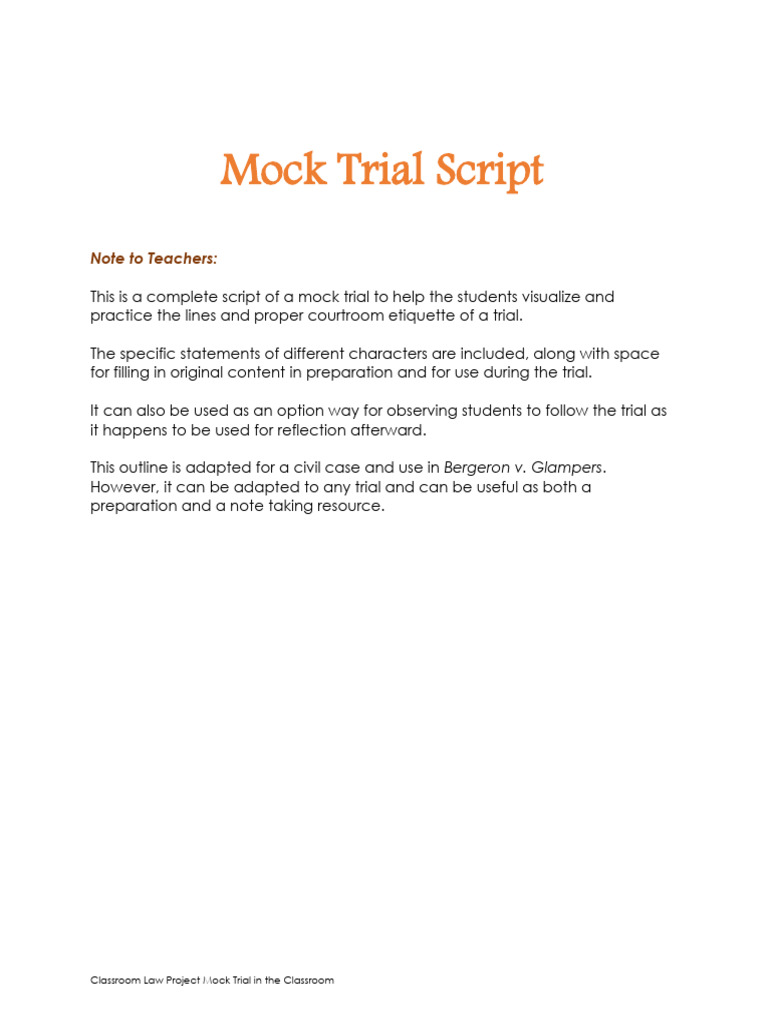 Mock Trial in The Classroom Full Mock Trial Script | PDF | Witness ...