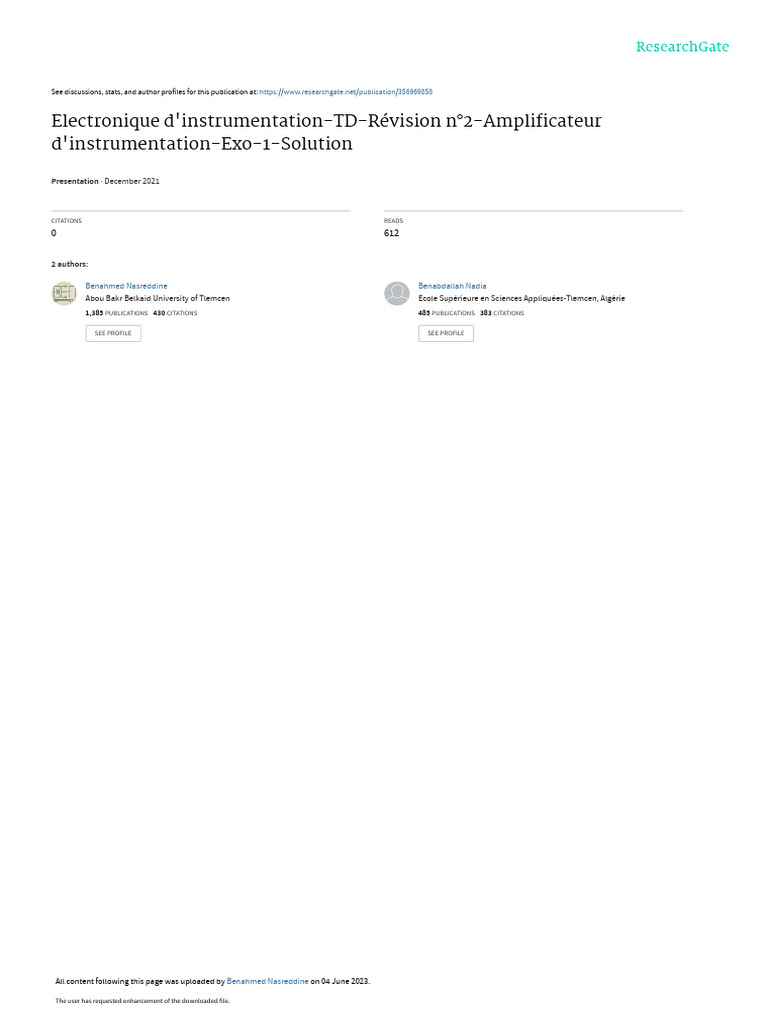 IM TD Rvisionn2 Exo 1 Amplificateurdinstrumentationtroistages Solution | PDF