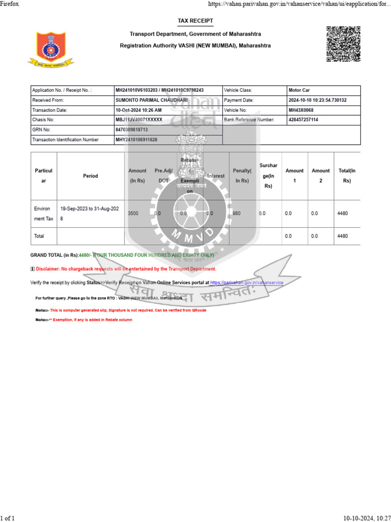 MH43X0068_Green Tax | PDF | Receipt | Transport