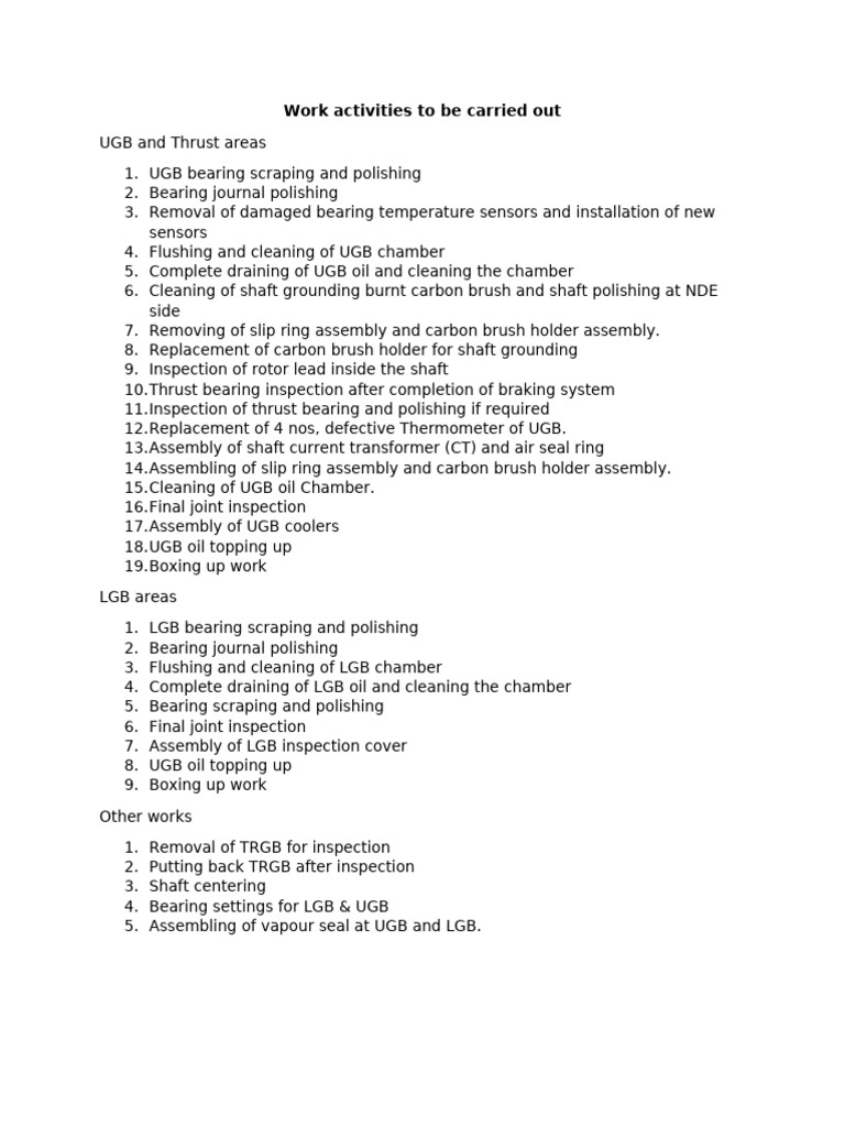 Work Activities To Be Carried Out-30.06.2024-07.07.2024 | PDF
