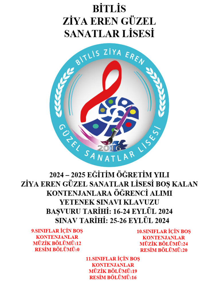 Ziya Eren GSL Ek Kontenjan Yetenek Sınavı Kılavuzu-2024-2025 | PDF