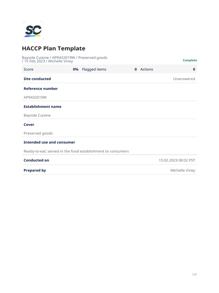 HACCP Plan Template Sample PDF Report | PDF | Hazards | Mycotoxin