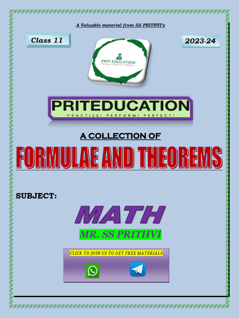 Class 11 Maths Formulas & Theorems | PDF | Determinant | Matrix ...