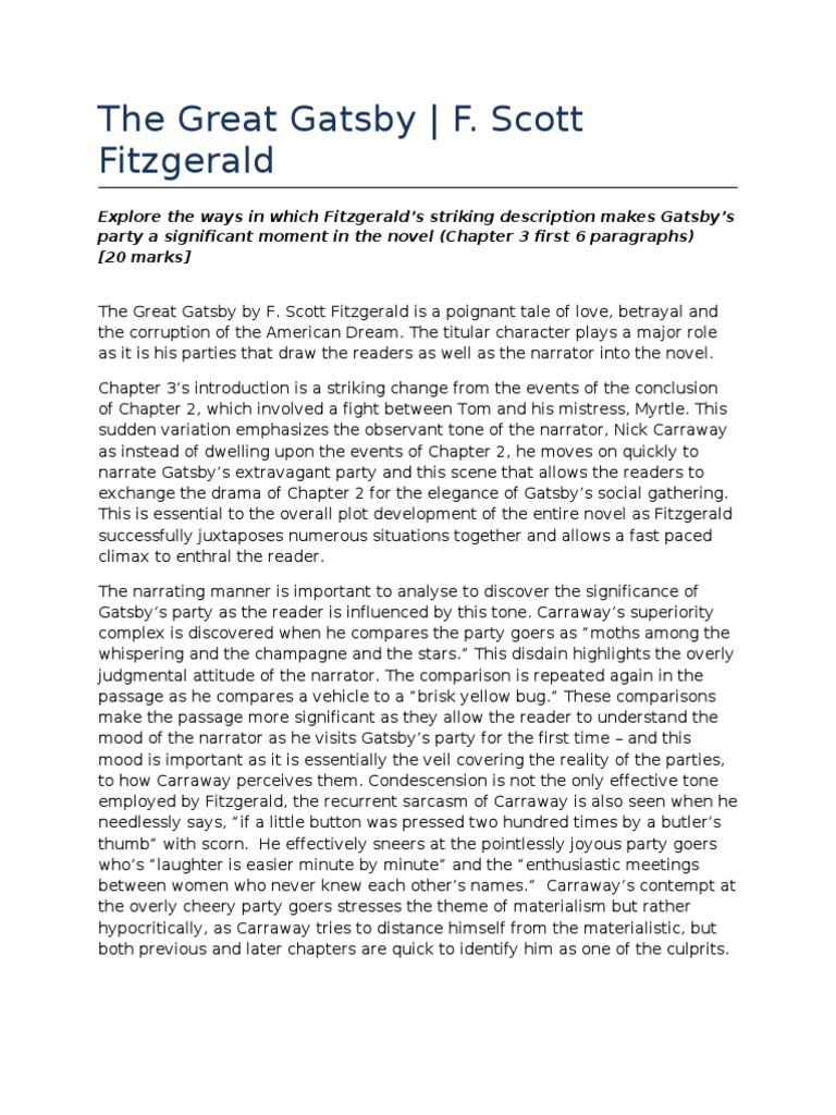 The Great Gatsby - Literature Essay | PDF | The Great Gatsby | Narration