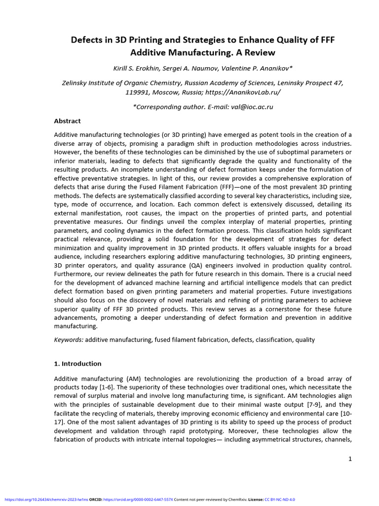 Defects in 3D Printing and Strategies To Enhance Quality of FFF ...
