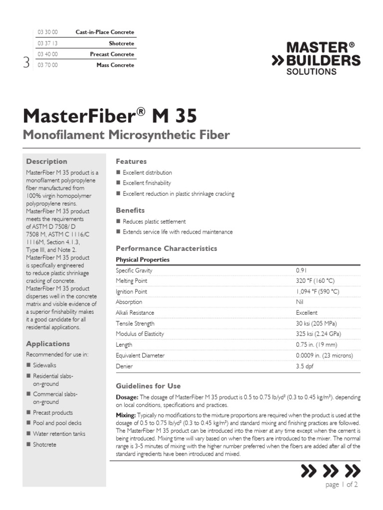 Mbs Masterfiber M 35 Tds | PDF | Concrete | Legal Liability