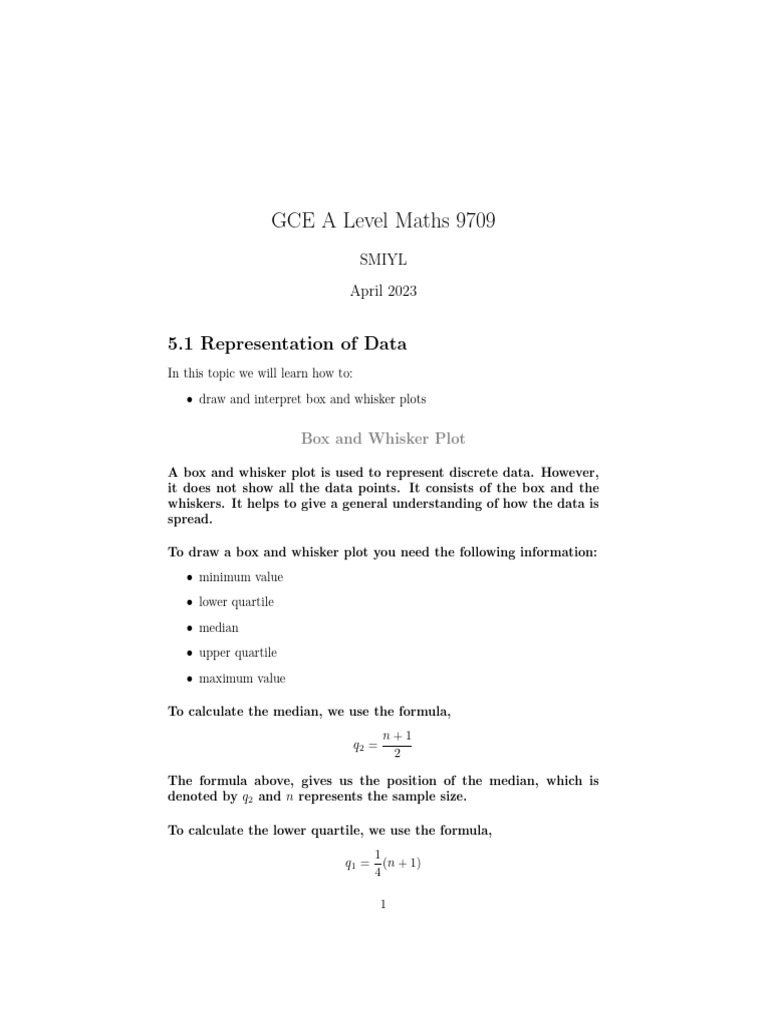 Gce As Level Representation Of Data Box And Whisker Plot Pdf Quartile Descriptive Statistics