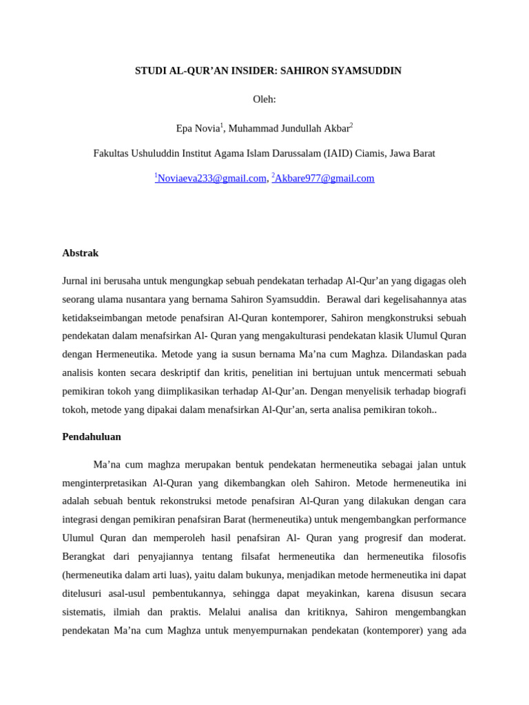 Studi Pemikiran Sahiron Syamsuddin 2 | PDF | Filsafat