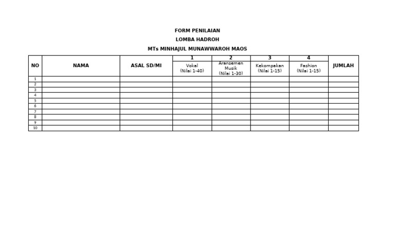 Form Penilaian Hadroh | PDF