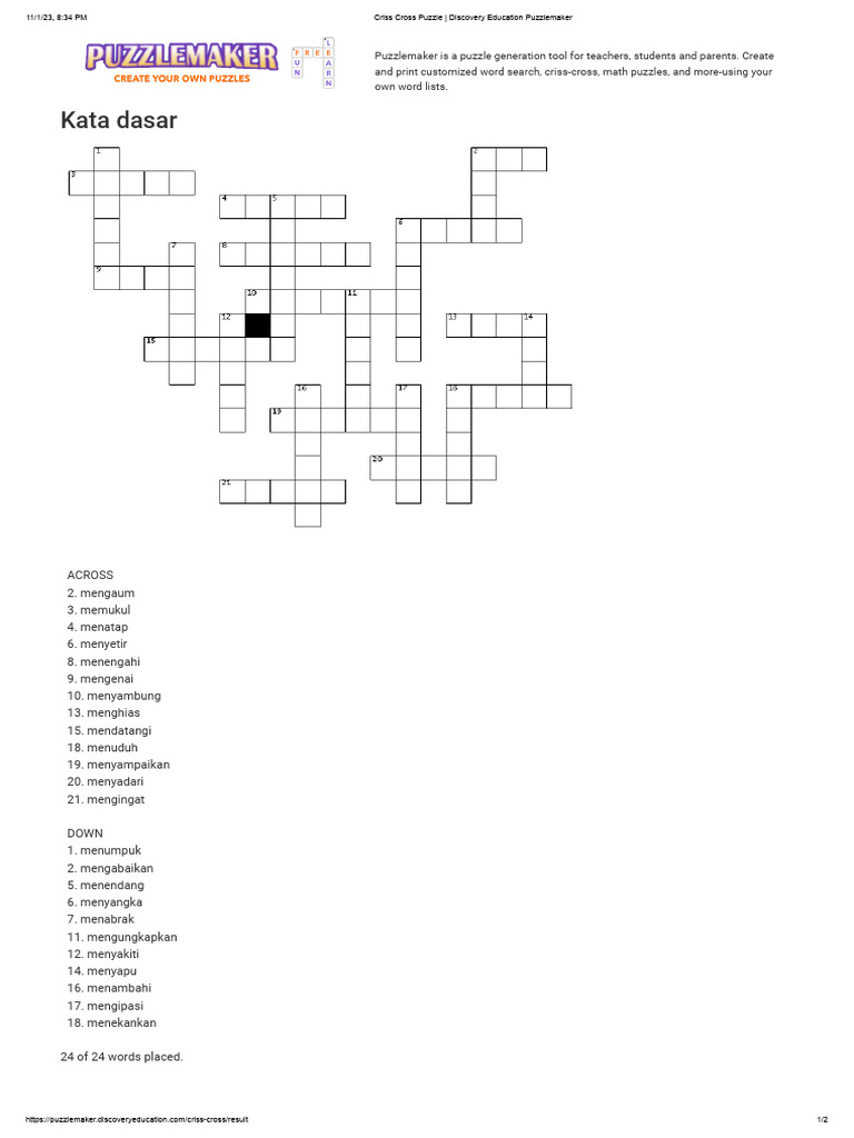 Criss Cross Puzzle - Kata Dasar | PDF