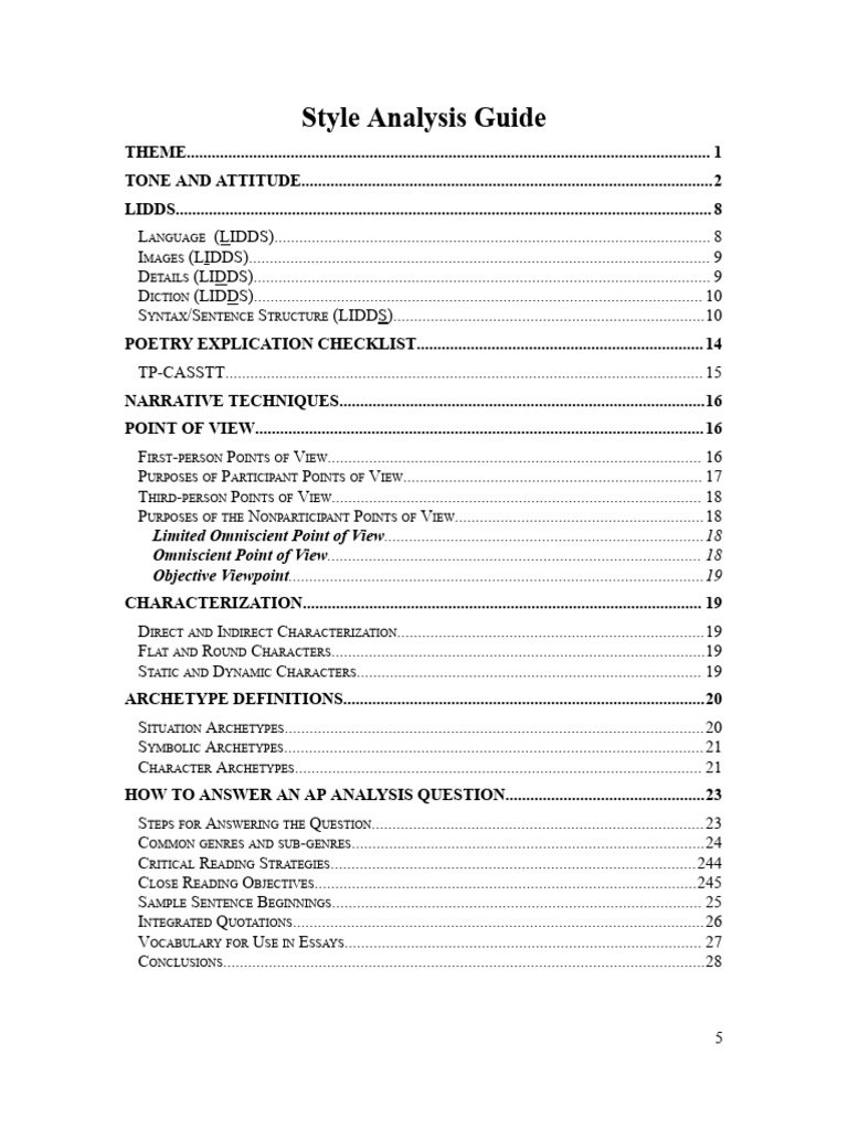 Style Analysis Guide: Limited Omniscient Point of View Omniscient Point ...