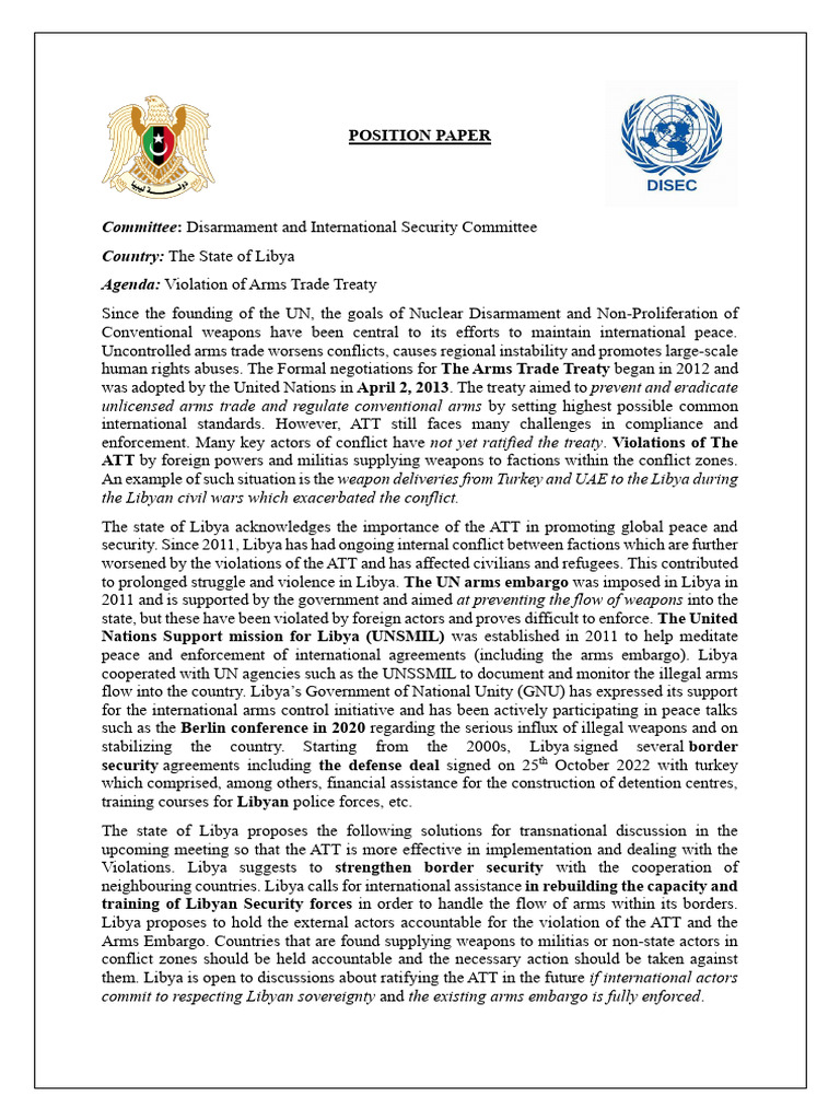 Libya Position Paper (1) | PDF | Arms Control | Libya