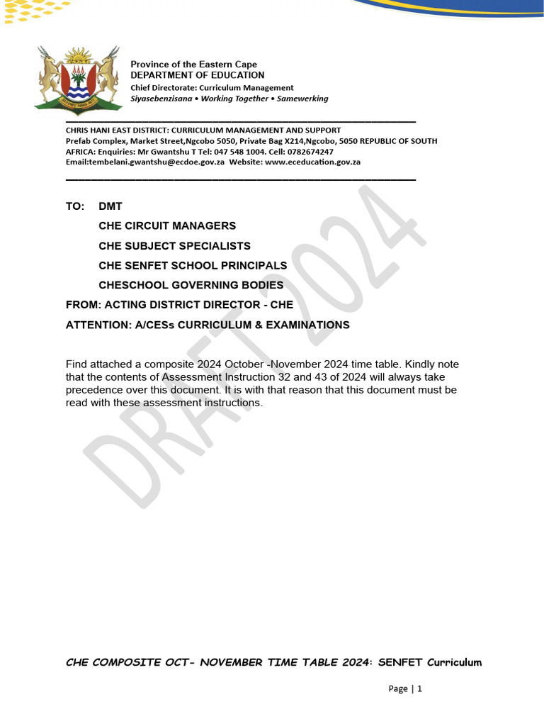 2024 CHE Exam Timetable: Grades 8-12 | PDF | Science